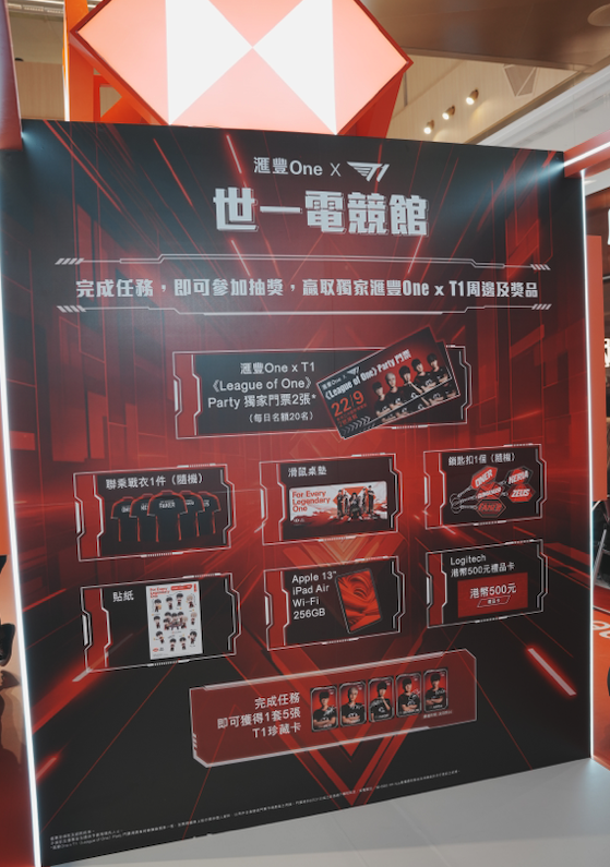 滙豐 One x T1世一電競館現場直擊 2.4米Q版Faker打卡位 免費T1成員貼紙相 | ezone