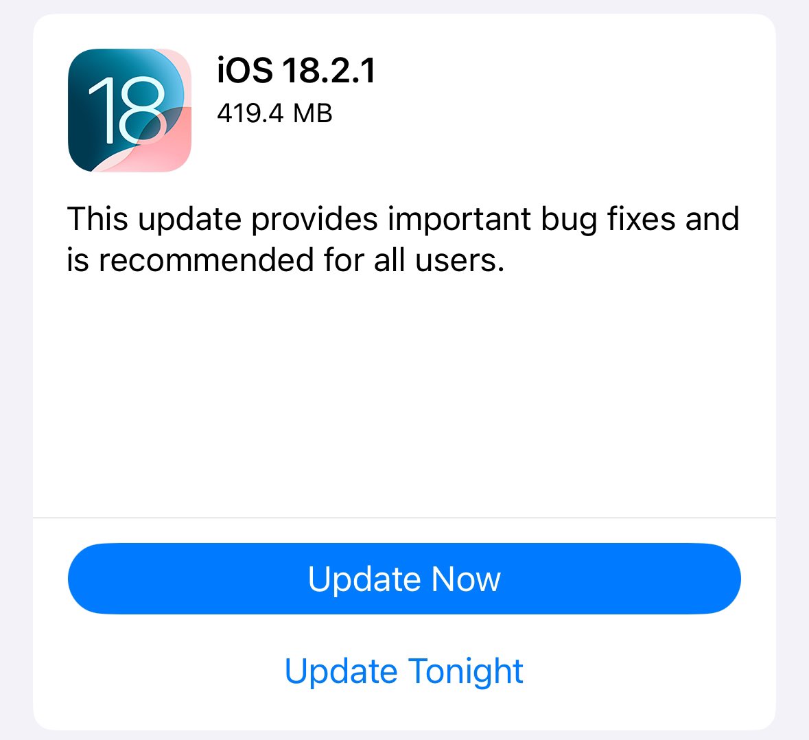 蘋果推出iOS 18.2.1更新 修正相機電筒bug 7大系統錯誤 | ezone