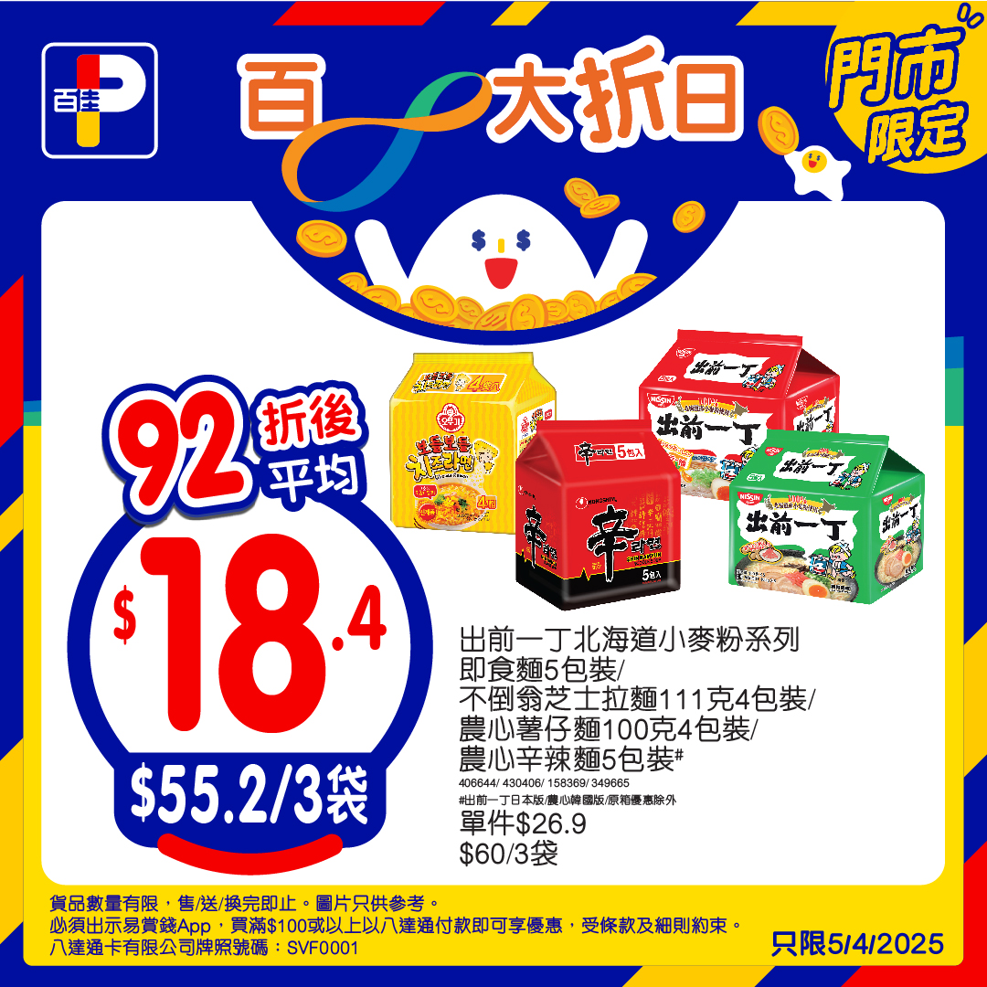 百佳八達通快閃「百八大折日」！易賞錢會員獨享92折優惠 | U Food