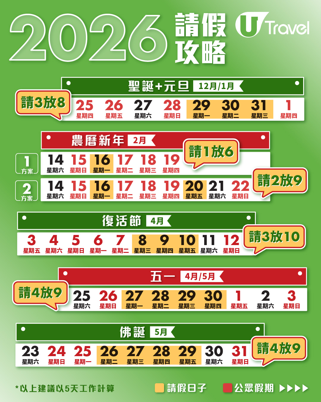 2026香港公眾假期 | 2026請假攻略旅行必睇！自製長假復活節請3放10 | U Travel