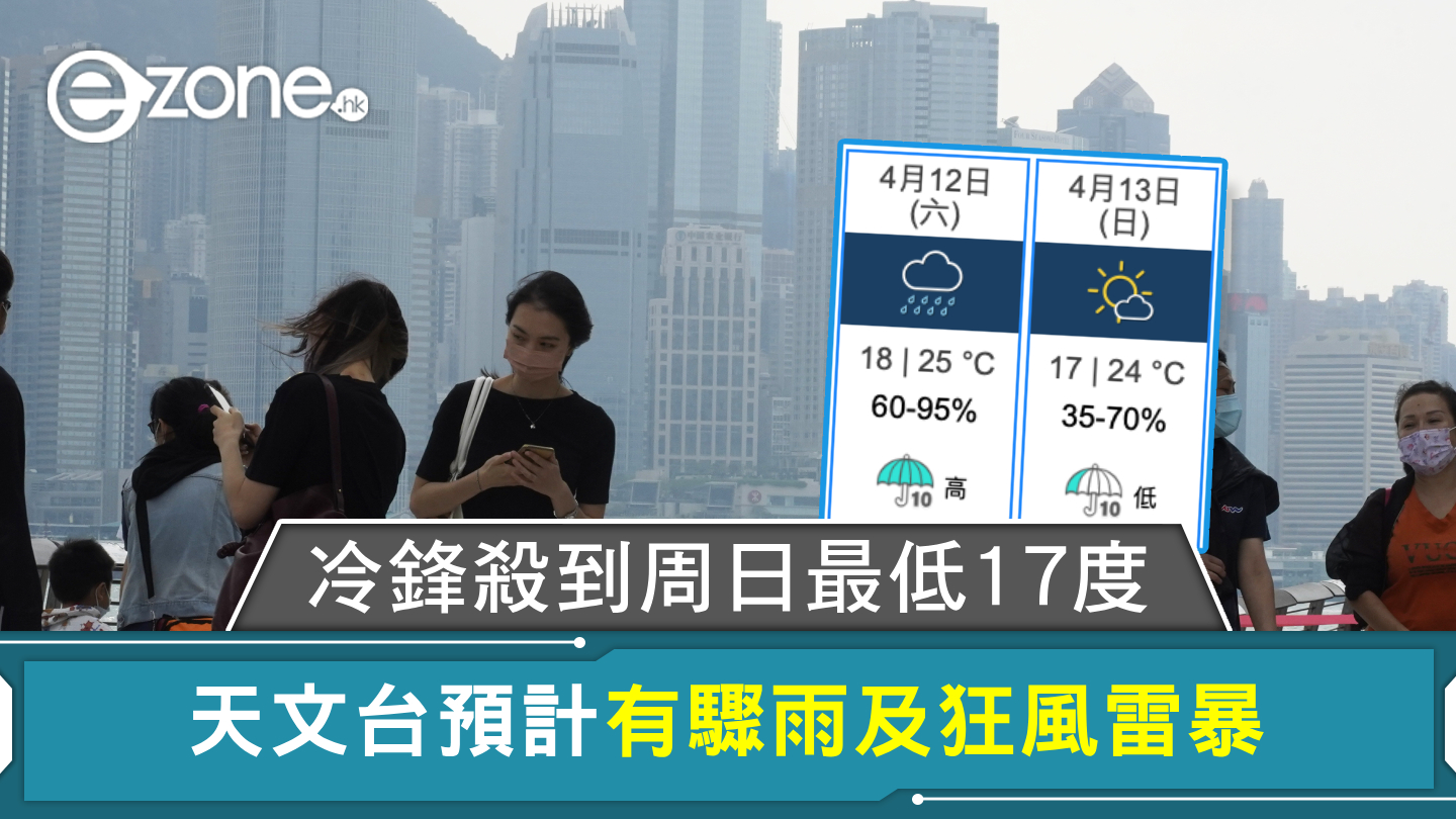 冷鋒殺到周日最低17度 天文台預計有驟雨及狂風雷暴 | ezone